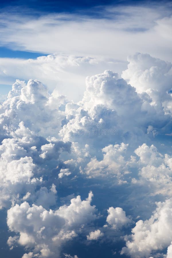 Cumulus Clouds on Blue Sky Seen from Above. Cloudscape at High Altitude ...
