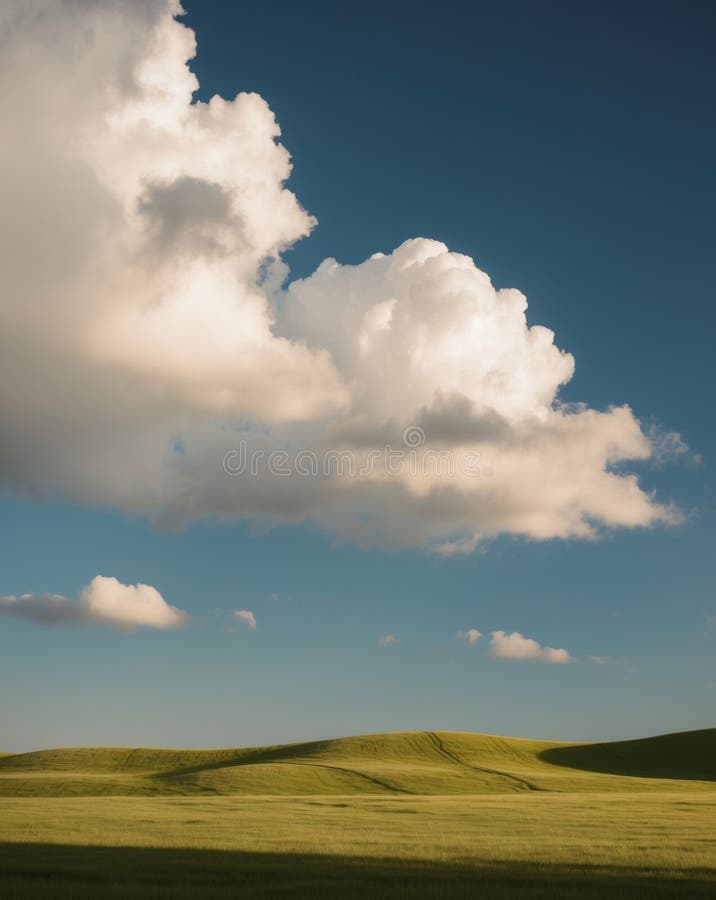 Cumulus Clouds Above a Vast Open Field Landscape. Stock Image - Image ...
