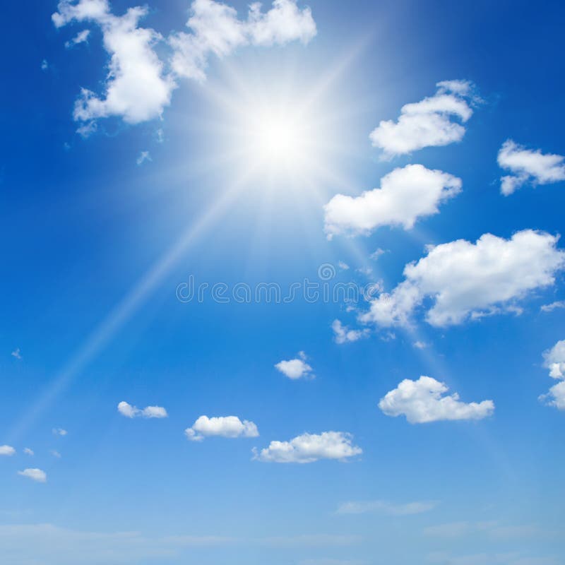 Cumulus Clouds and Bright Sun in the Sky Stock Image - Image of clouds ...
