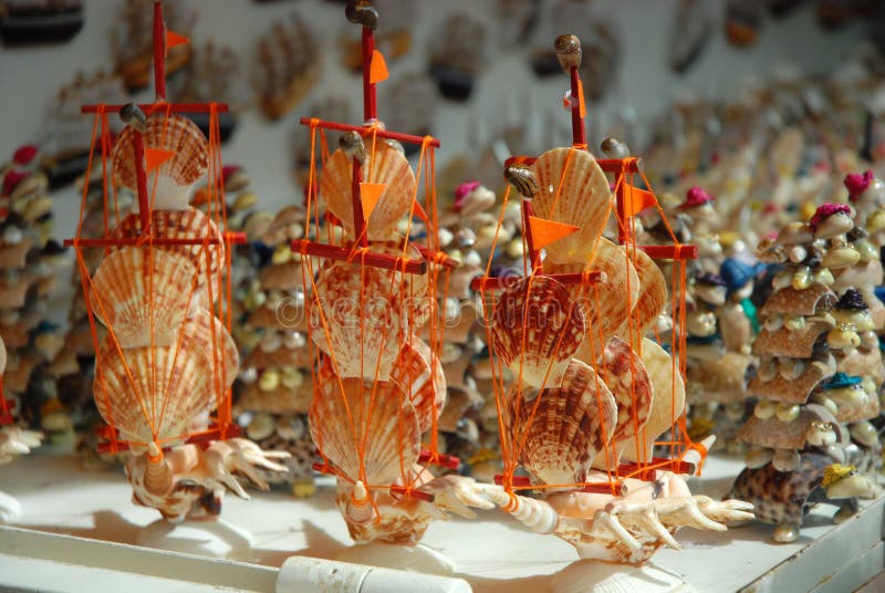 Small Ship Made of Sea Shells Stock Photo - Image of lunch, decoration ...