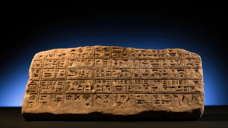 Cuneiform Writing on a Clay Tablet Isolated on Dark Background Stock ...