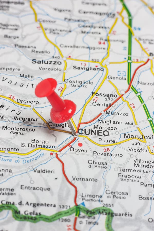 Cuneo Pinned on a Map of Italy Stock Image - Image of longitude, travel ...