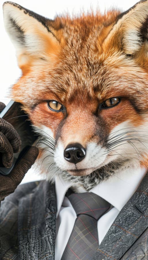 Cunning Call Anthropomorphic Fox in Business Suit, Phone Negotiation ...