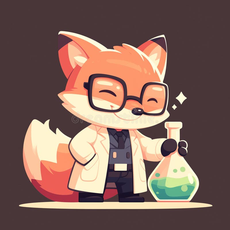 A Cunning Fox Scientist Cartoon Style Stock Vector - Illustration of ...