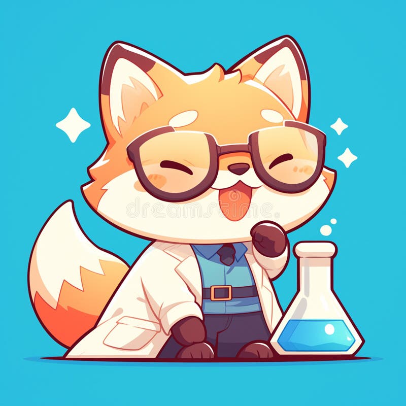 A Cunning Fox Scientist Cartoon Style Stock Vector - Illustration of ...