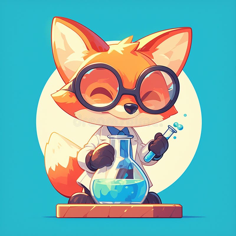 A Cunning Fox Scientist Cartoon Style Stock Vector - Illustration of ...