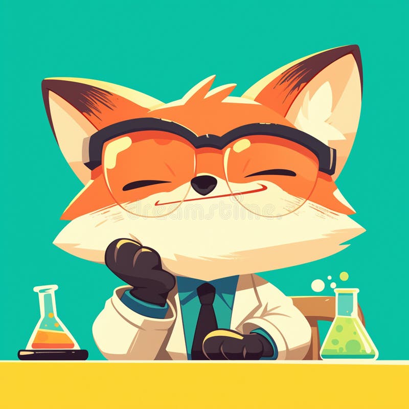 A Cunning Fox Scientist Cartoon Style Stock Vector - Illustration of ...