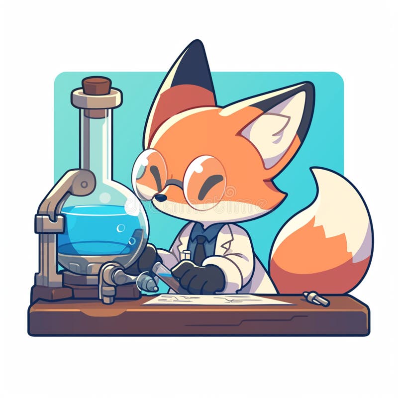 A Cunning Fox Scientist Cartoon Style Stock Vector - Illustration of ...