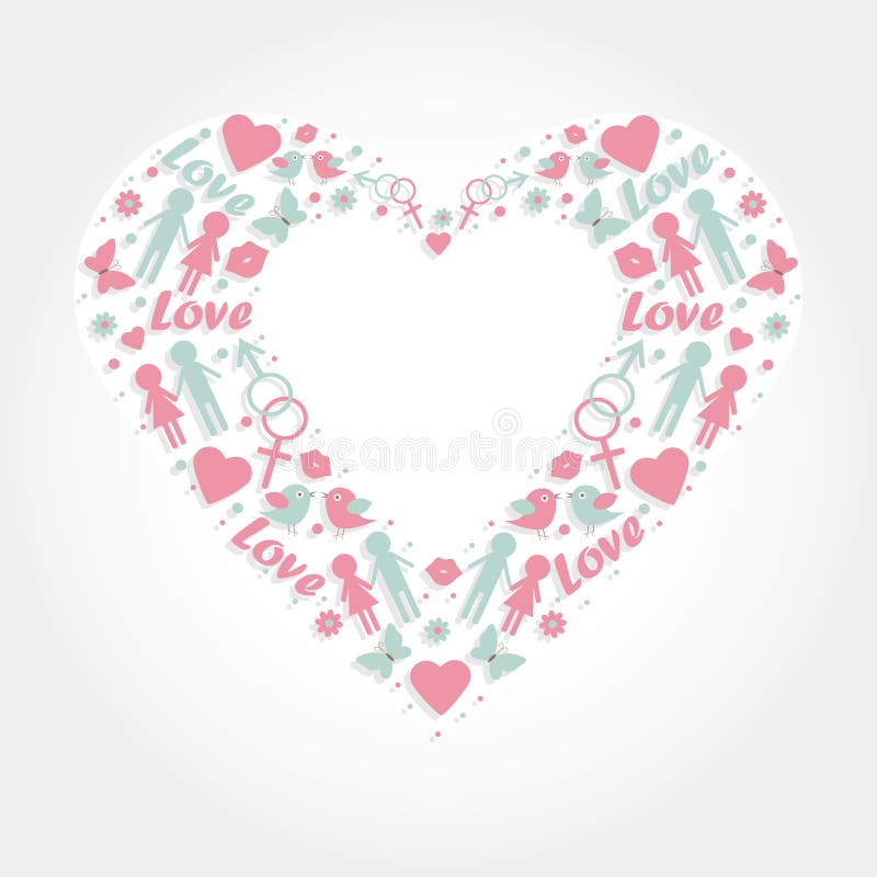 Cuore Con I Simboli Di Amore Illustrazione Vettoriale - Illustrazione ...