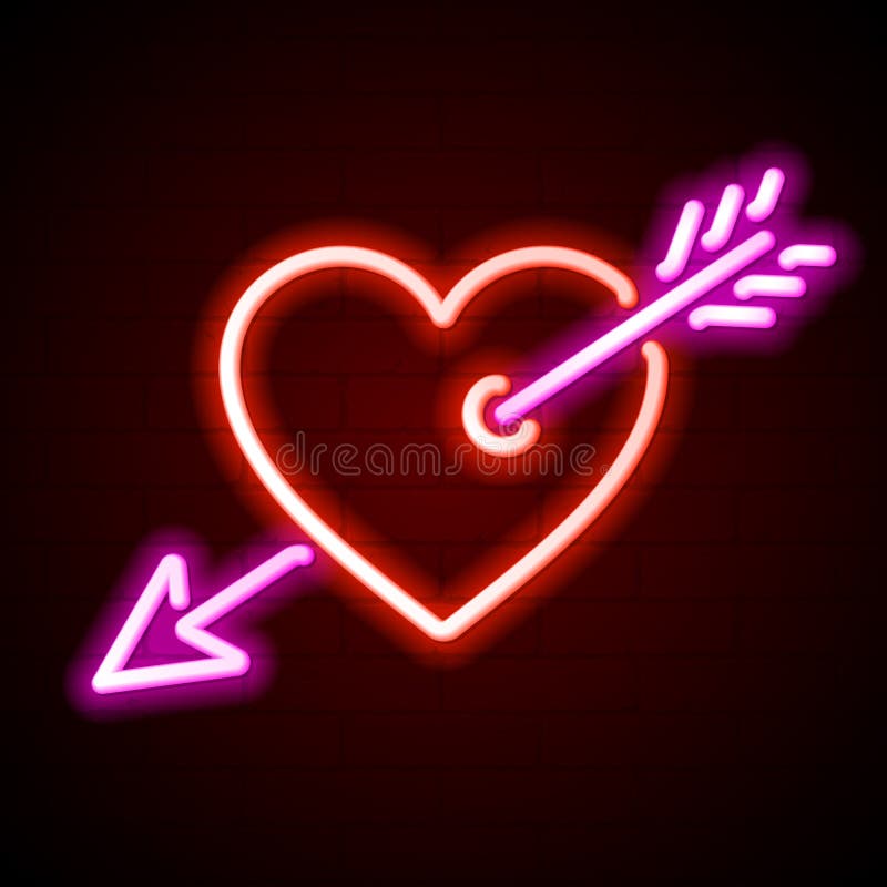 Cuore Con L'insegna Al Neon Della Freccia Illustrazione Vettoriale ...