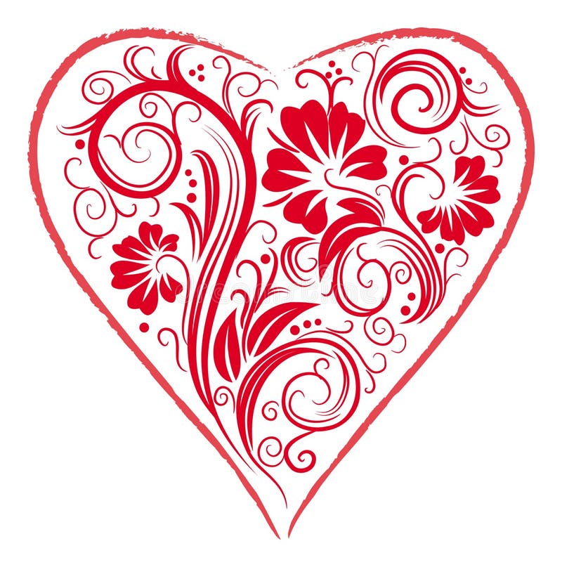 Cuore Stilizzato Ed Ornamento Floreale Illustrazione Vettoriale ...