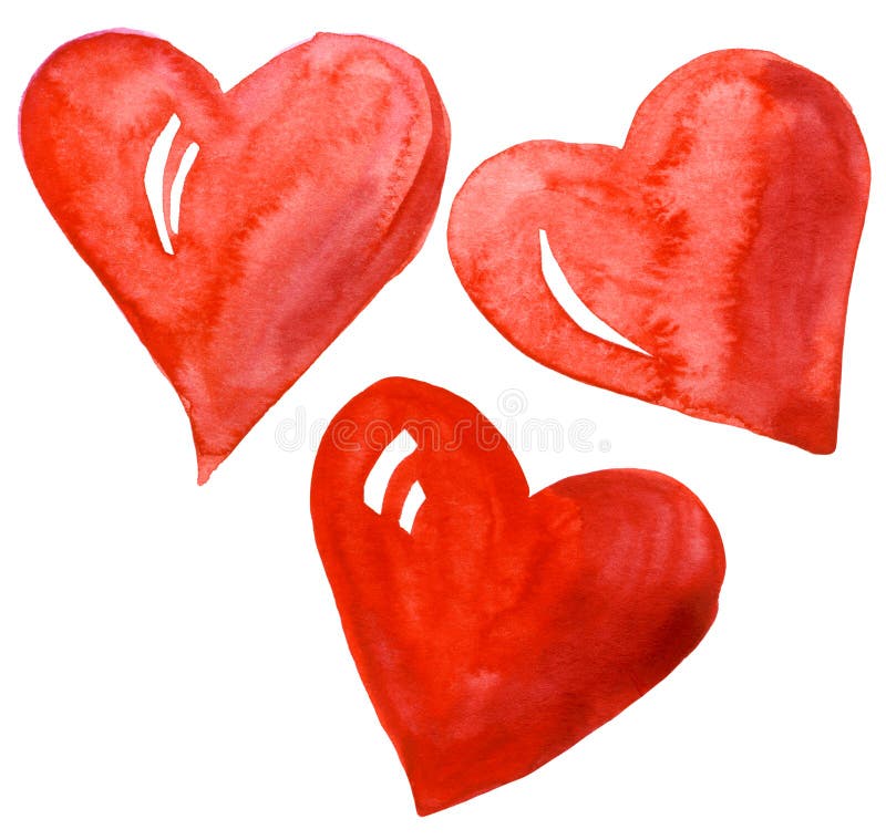 Cuori Disegnati a Mano Astratti Dell'acquerello Impostati Illustrazione ...