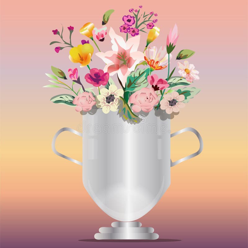 Flower Arrangement in a Silver Cup Vase Stock Vector - Illustration of ...