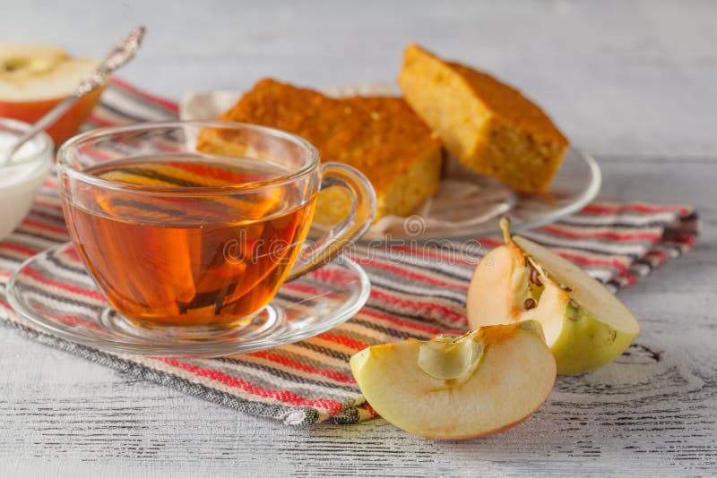 Cup of Apple Tea on a Glass Plate Stock Image - Image of beverage ...