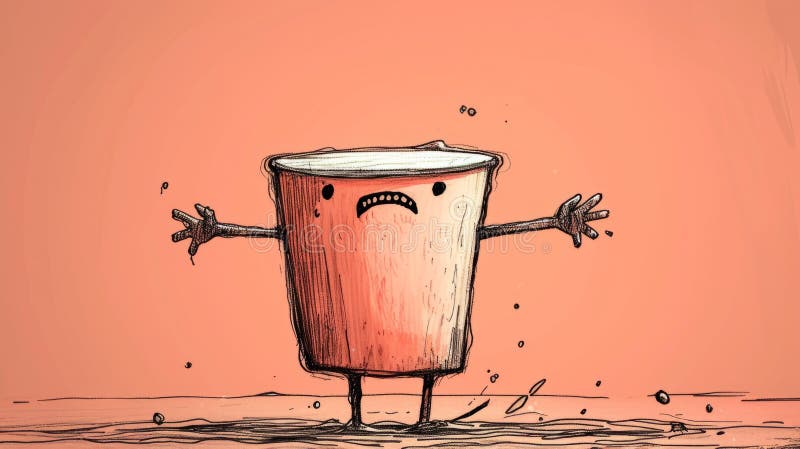 A Cup with Arms and Legs Standing in a Puddle of Water, AI Stock ...
