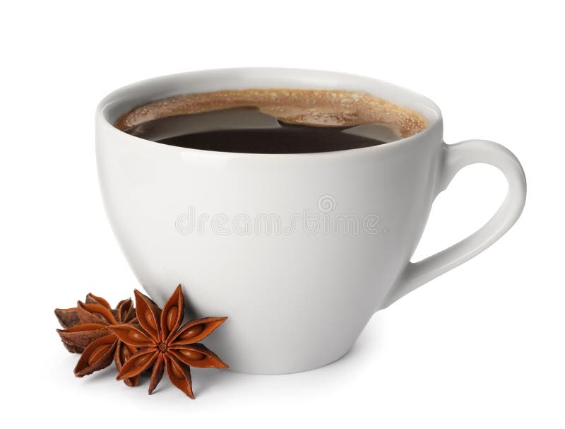 Cup of Aromatic Coffee with Anise Stars on White Background Stock Image ...