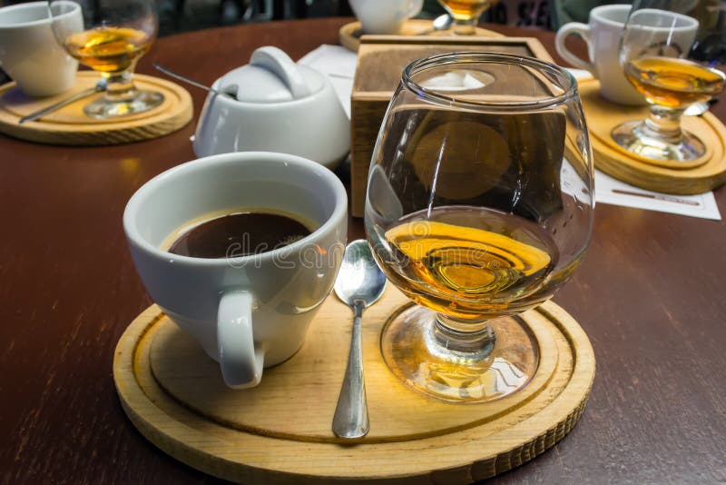 Espresso Brandy and Glass of Water Stock Photo - Image of porcelain ...
