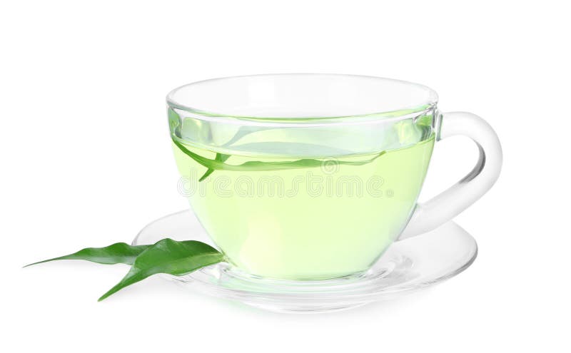 Cup of Aromatic Green Tea and Leaves Isolated Stock Image - Image of ...