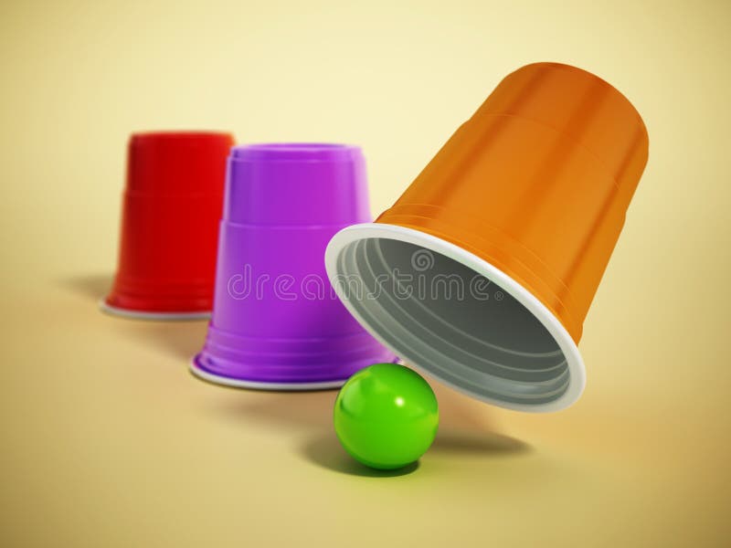 Cup and Ball Guessing Game. 3D Illustration Stock Illustration ...