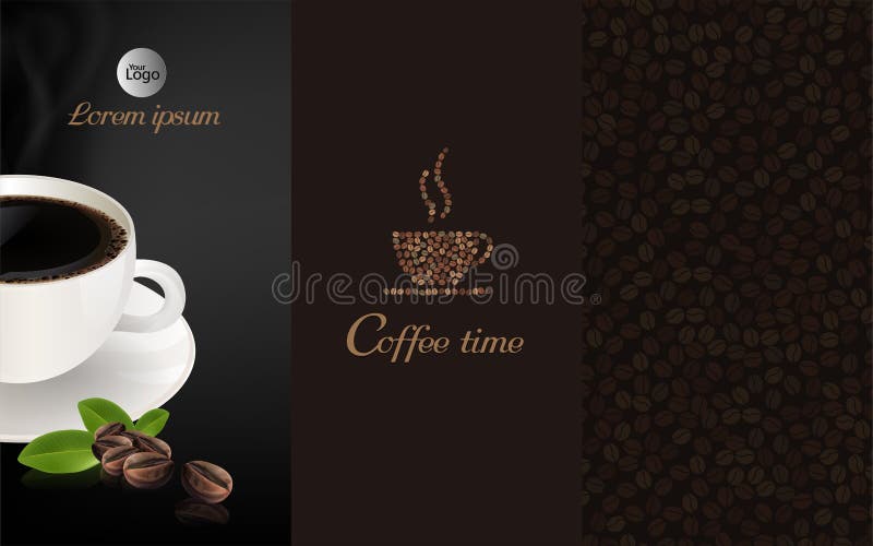 Cup of Black Coffee and Coffee Bean on Brown Background, Flowing Coffee ...