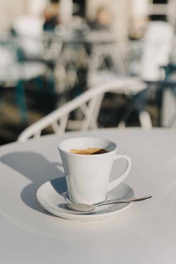 Cup of Black Coffee on a Table in a Street Cafe Stock Image - Image of ...