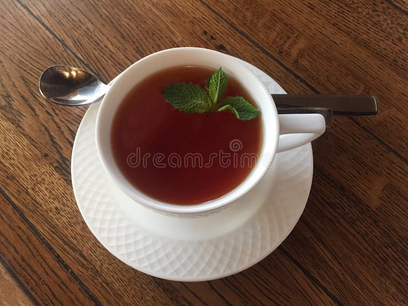 Black Tea with Fresh Mint Leaves and Daisy Stock Photo - Image of ...