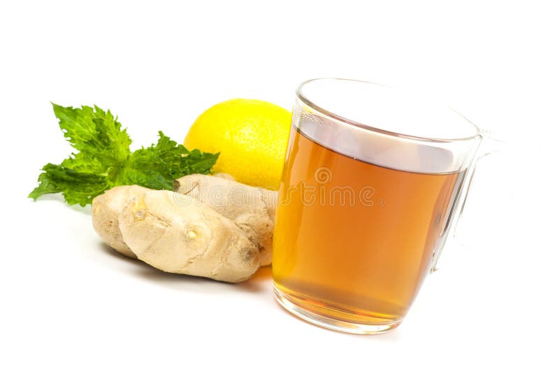 Cup of Black Tea with Ginger, Lemon and Mint Stock Photo - Image of ...
