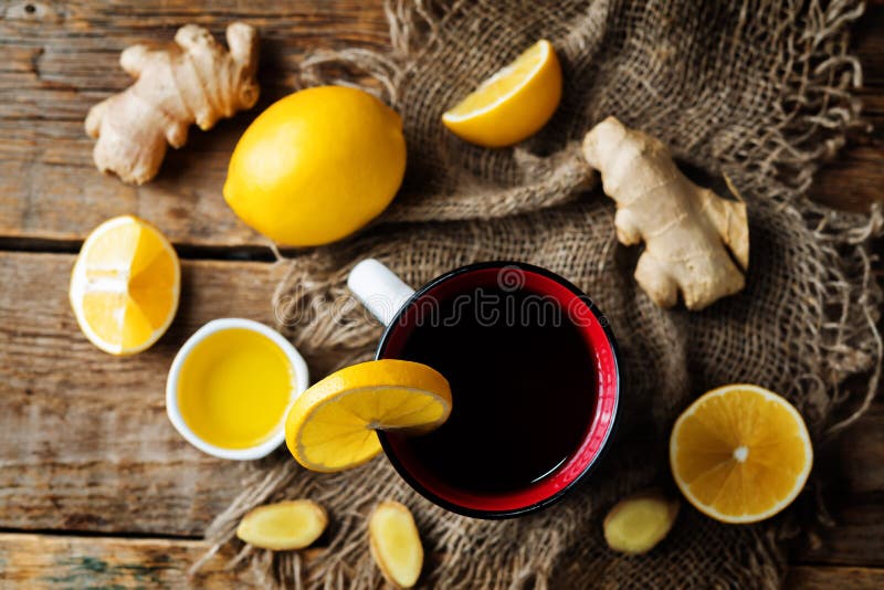 Cup of Black Tea with Honey, Lemon and Ginger Stock Photo - Image of ...