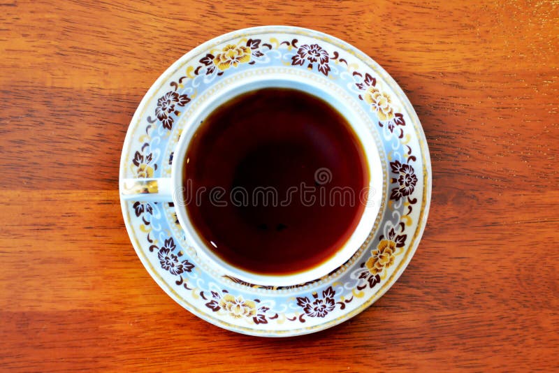 Cup of Black Tea on Wooden Table, Top View Stock Image - Image of brown ...