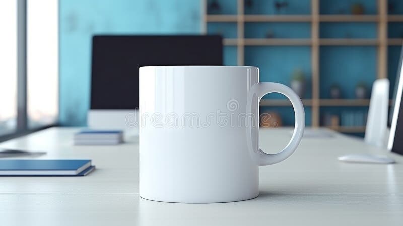 Cup with Blank Front, Realistic on a Mockup Template in a Desk in a ...