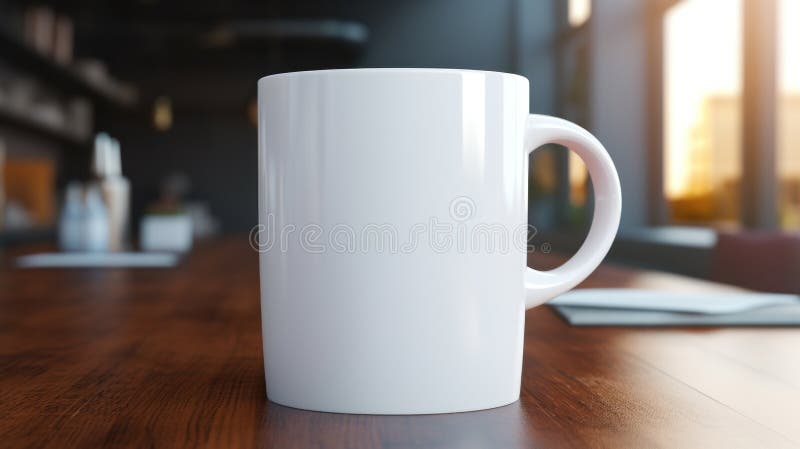 Cup with Blank Front, Realistic on a Mockup Template in a Desk in a ...
