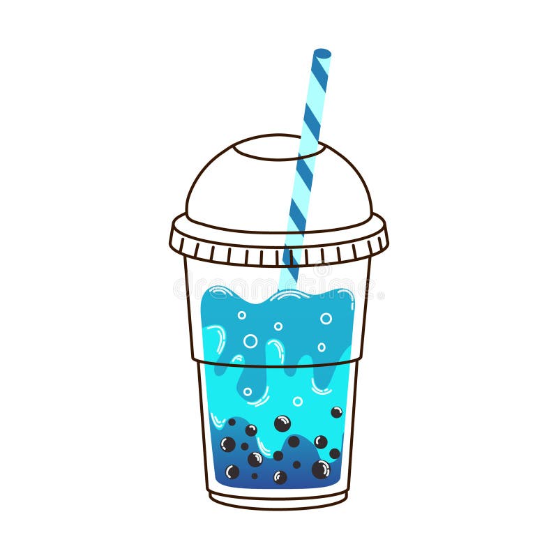 Cup of Blue Bubble Tea with Lid, Stick and Tapioca in Flat Style ...