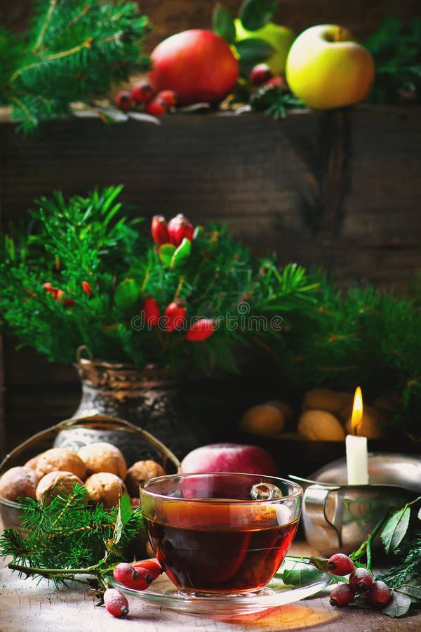 Cup Briar Tea Christmas Rustic Background Stock Photos - Free & Royalty ...