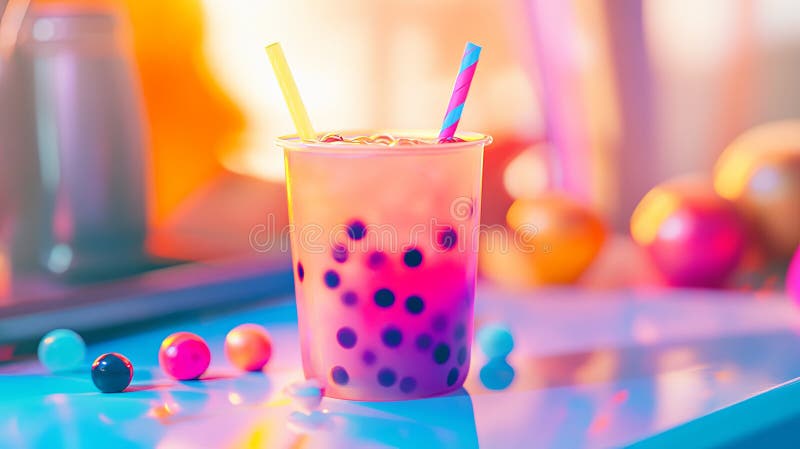 Cup of Bubble Tea on Colorful Vendor Table. Stock Image - Image of ...