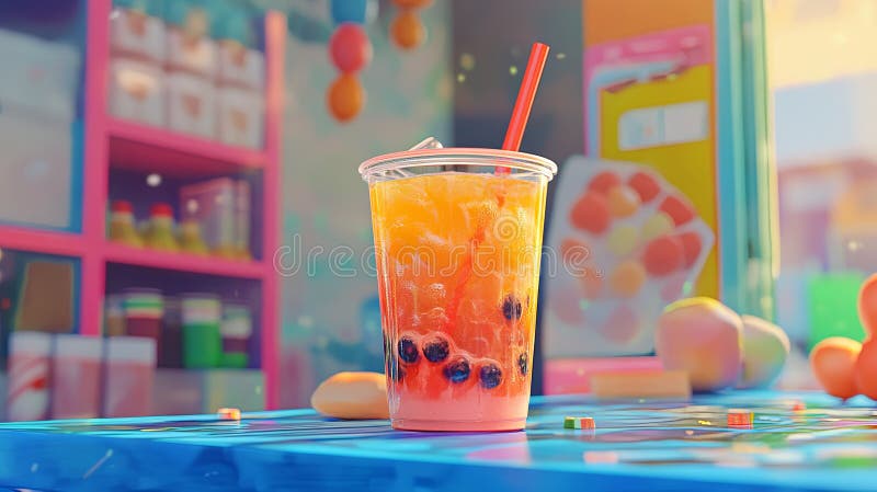 Cup of Bubble Tea on Colorful Vendor Table. Stock Photo - Image of ...