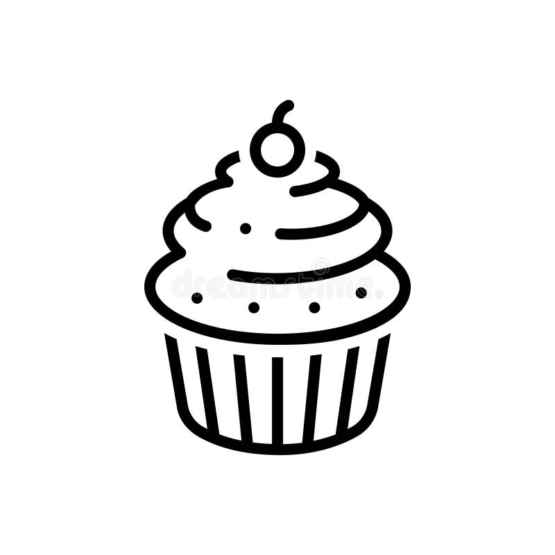 Black Line Icon for Cup Cake, Bakery and Dessert Stock Illustration ...