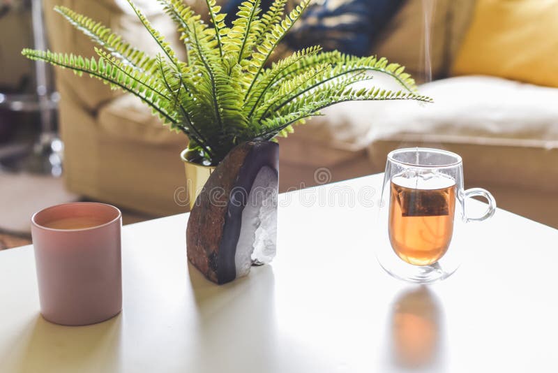 Cup of Calming Herbal Tea with Bag in Home Interior Setting Stock Image ...