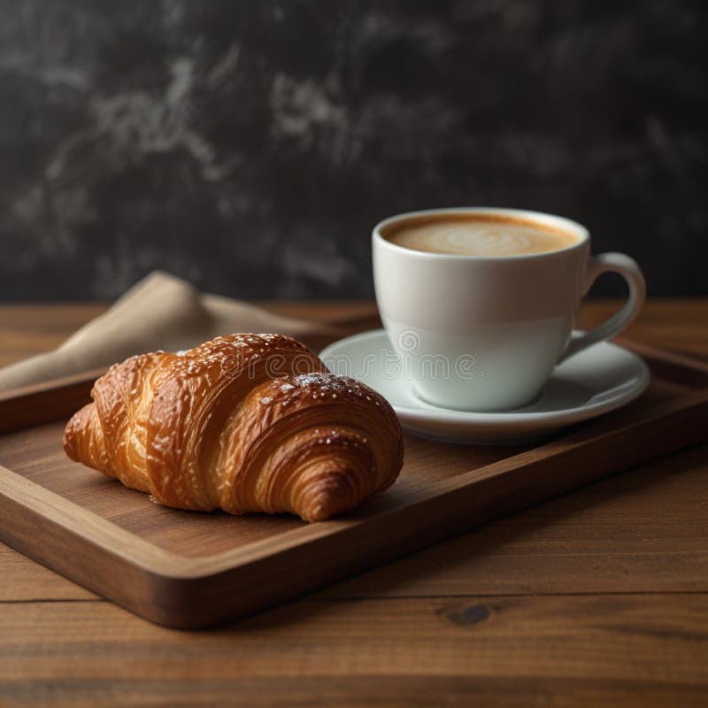 A Cup of Cappuccino with a Croissant on the Table. Stock Photo - Image ...