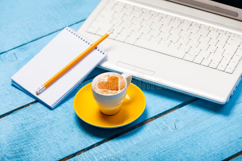 Cappuccino and Computer stock image. Image of black, home - 4474763