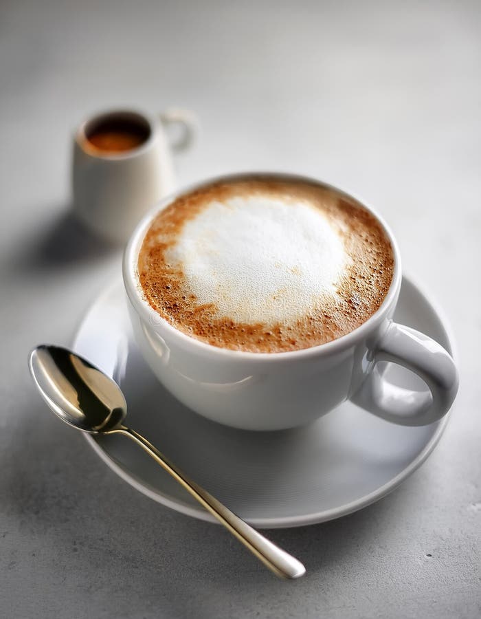 A Cup of Cappuccino with Thick Foam and a Small Spoon Next To it ...