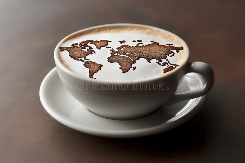 Cup of Cappuccino Visualizing the World Map. Generative AI Stock ...