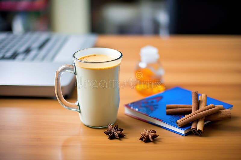 Cup of Chai on an Office Desk with Laptop and Notepad Stock Photo ...