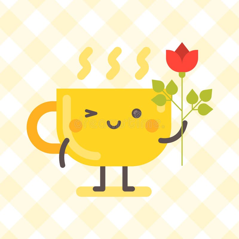 Cup Character Holding Rose and Winking. Funny Character Stock Vector ...