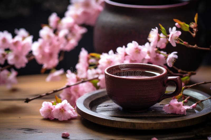 A Cup of Chinese Tea with Spring Flower Cherry Blossom Stock ...