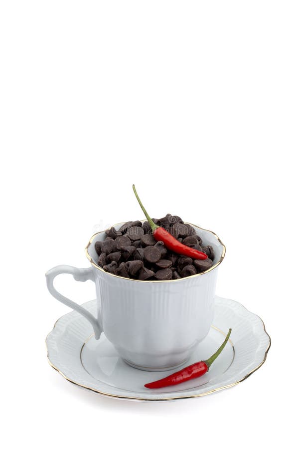Cup with Chocolate Chips and Chili Stock Image - Image of chili, pieces ...