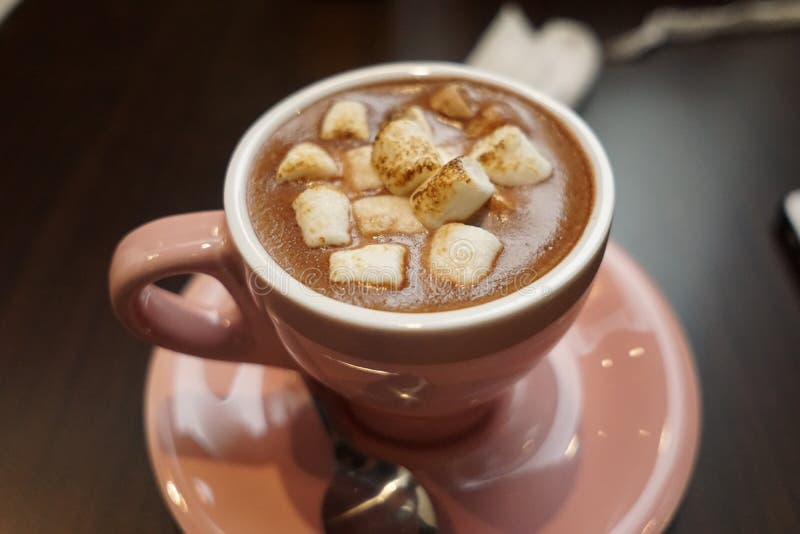 Cup of Chocolate Marshmallow Drink Pink Stock Image - Image of ...