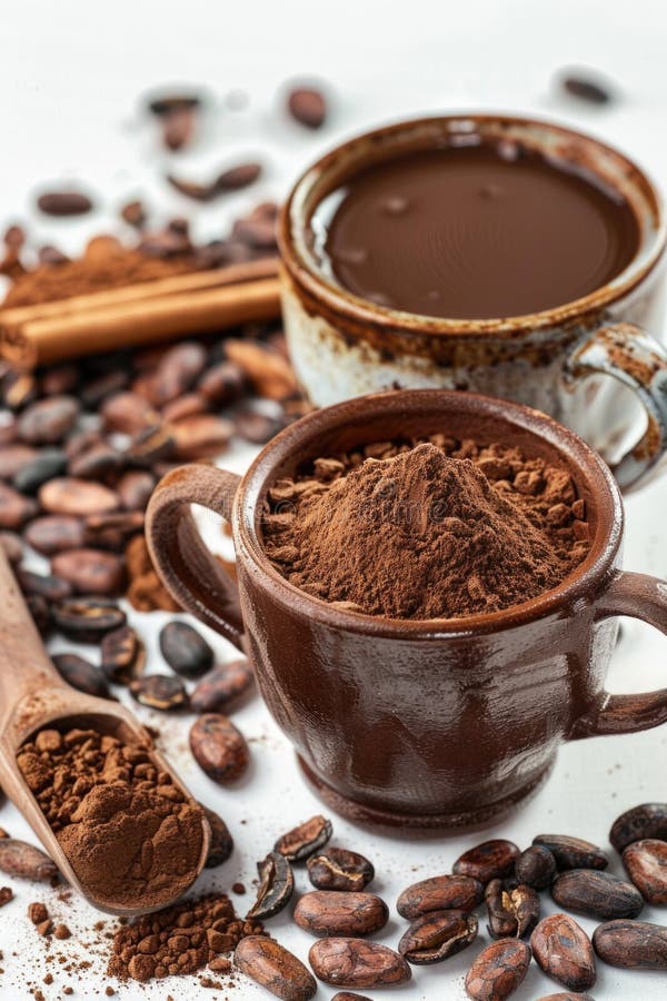 A Cup of Cocoa with a Spoon of Cocoa Powder. Suitable for Food and ...