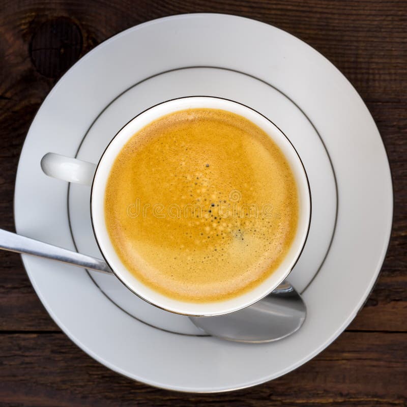 Cup of Cofee Top View on Wooden Table Stock Photo - Image of morning ...