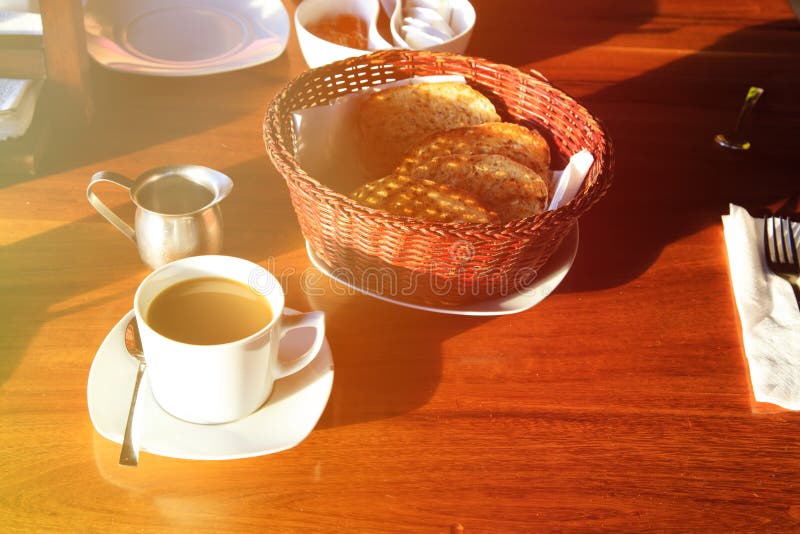 Cup of Coffe with Bread Served for Breakfast Stock Photo - Image of ...