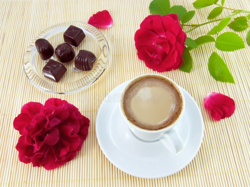 Coffee and Red Roses stock image. Image of romantic, dessert - 23212263